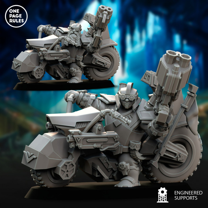 3D Printable Dwarf Champion on Combat Bike - Dwarf Guilds by One Page Rules