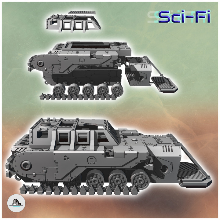 3D Printable Sci-Fi armored futuristic vehicle carcass with tracks and ...