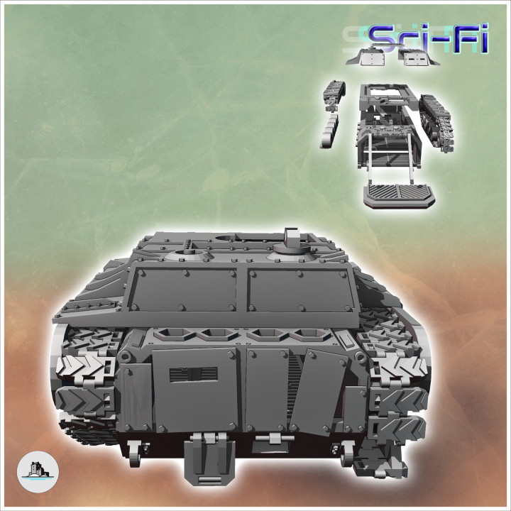 3D Printable Sci-Fi armored futuristic vehicle carcass with tracks and ...