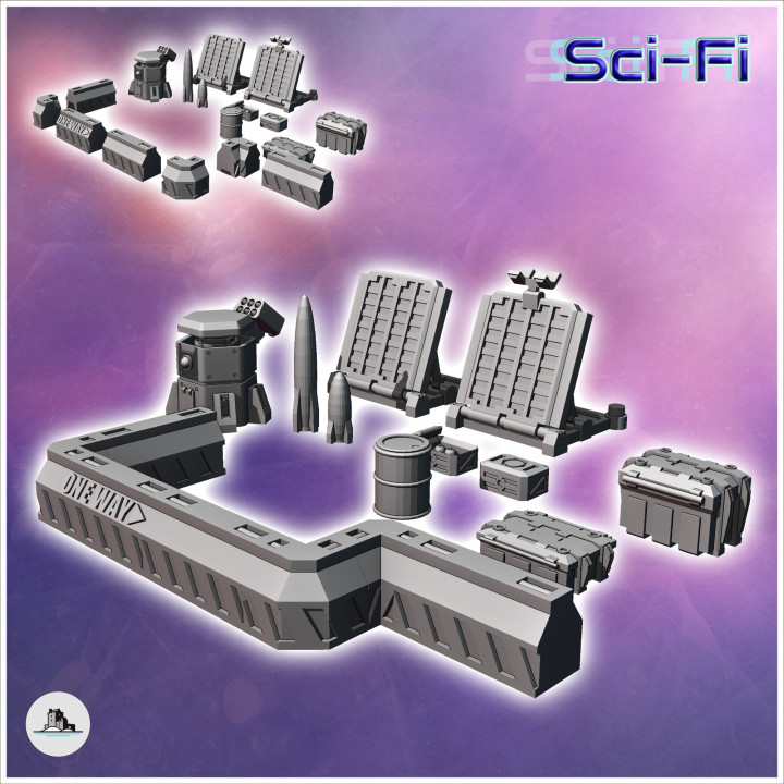 3D Printable Set of futuristic Sci-Fi fortifications with barricades ...