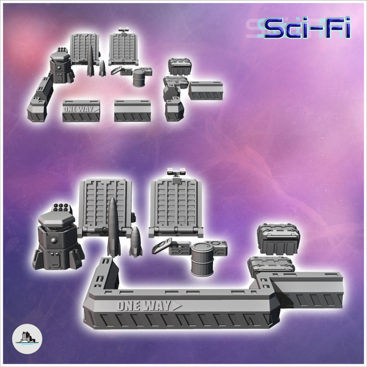 3D Printable Set of futuristic Sci-Fi fortifications with barricades ...