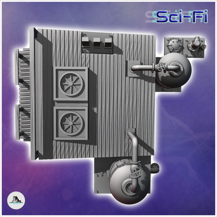 3D Printable Futuristic western water storage building with pipes and ...