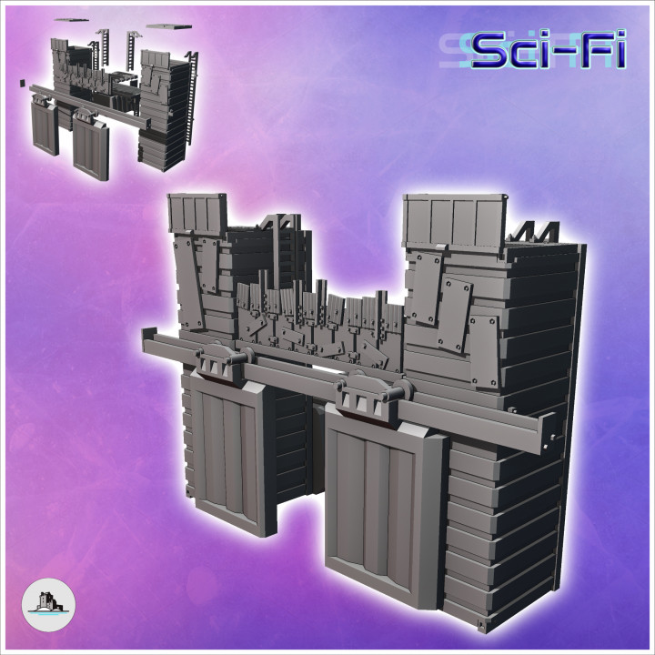 3D Printable Post-apocalyptic entrance gate with observation posts and ...
