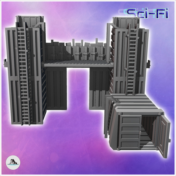 3D Printable Post-apocalyptic entrance gate with observation posts and ...