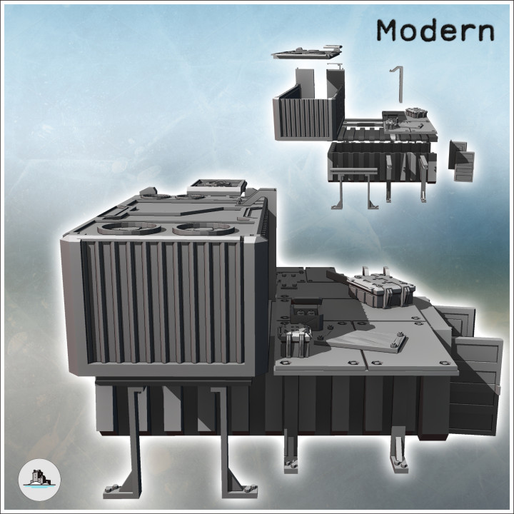 Download Large outpost in metal arranged containers with awnings and ...