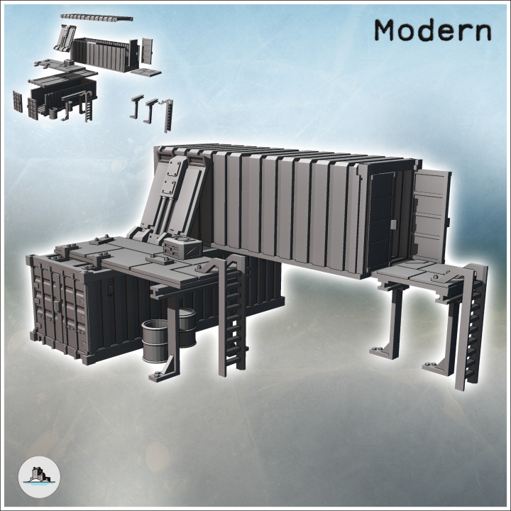 3D Printable Large outpost with two arranged containers, multiple ...