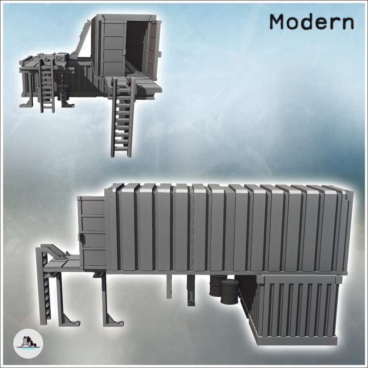 3D Printable Large outpost with two arranged containers, multiple ...