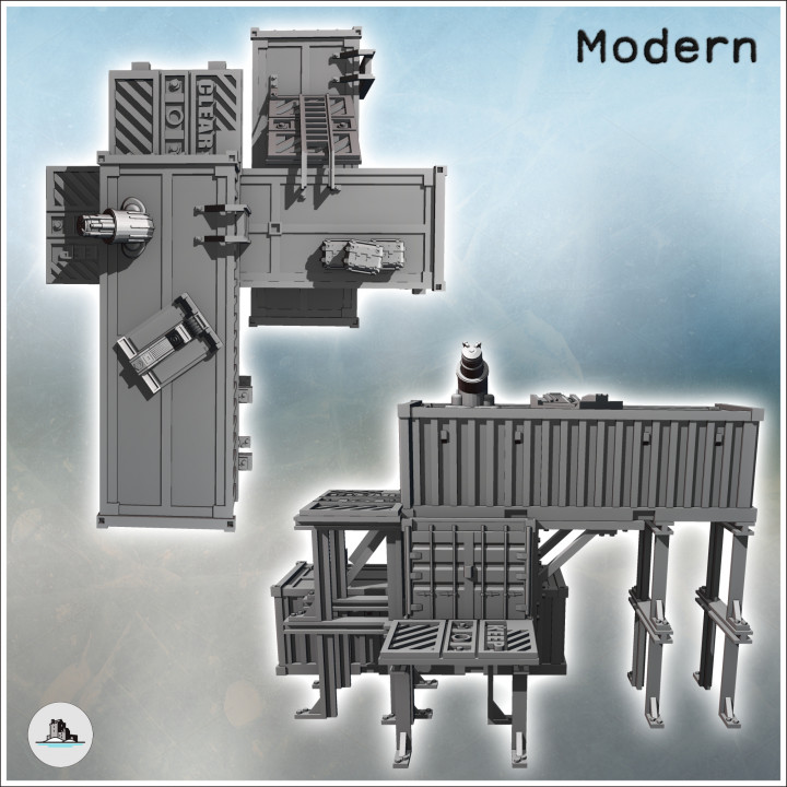 3D Printable Large observation post with three containers, multiple ...