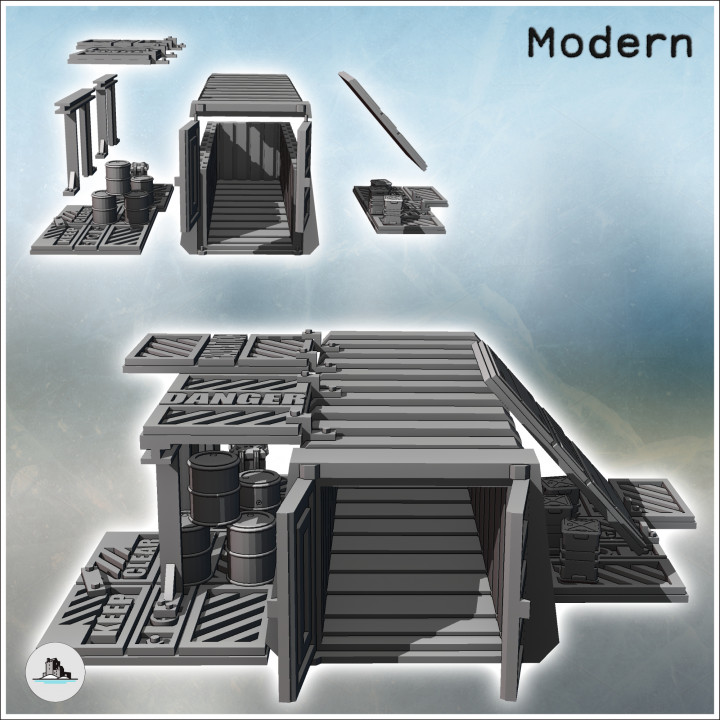 3D Printable Futuristic container arrangement with awning and metal ...