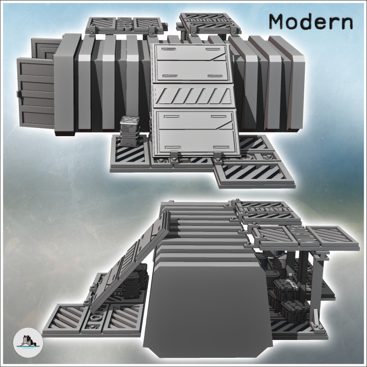 3D Printable Futuristic container arrangement with awning and metal ...