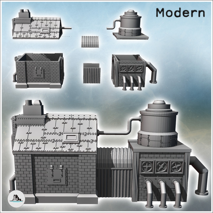 3D Printable Post-apocalyptic industrial building with large ...