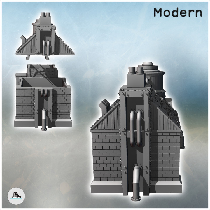 3D Printable Post-apocalyptic industrial building with large ...