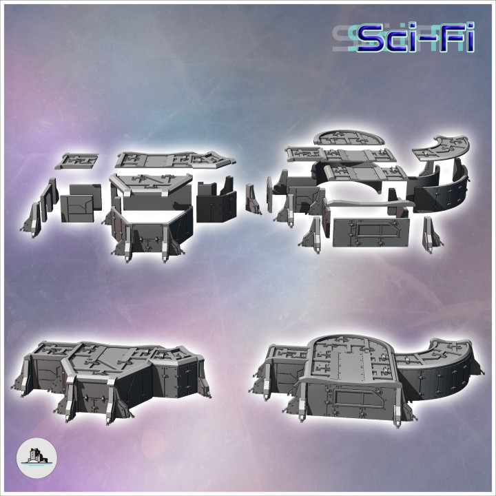 3D Printable Modular futuristic Sci-Fi fortified bunker with corner ...