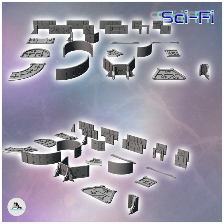 3D Printable Modular futuristic Sci-Fi fortified bunker with corner ...