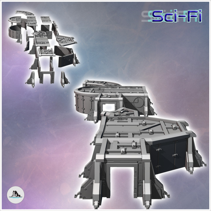 3D Printable Modular futuristic Sci-Fi fortified bunker with corner ...