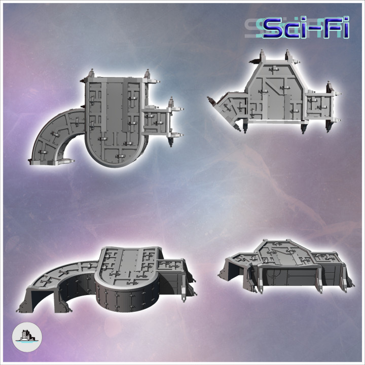 3D Printable Modular futuristic Sci-Fi fortified bunker with corner ...