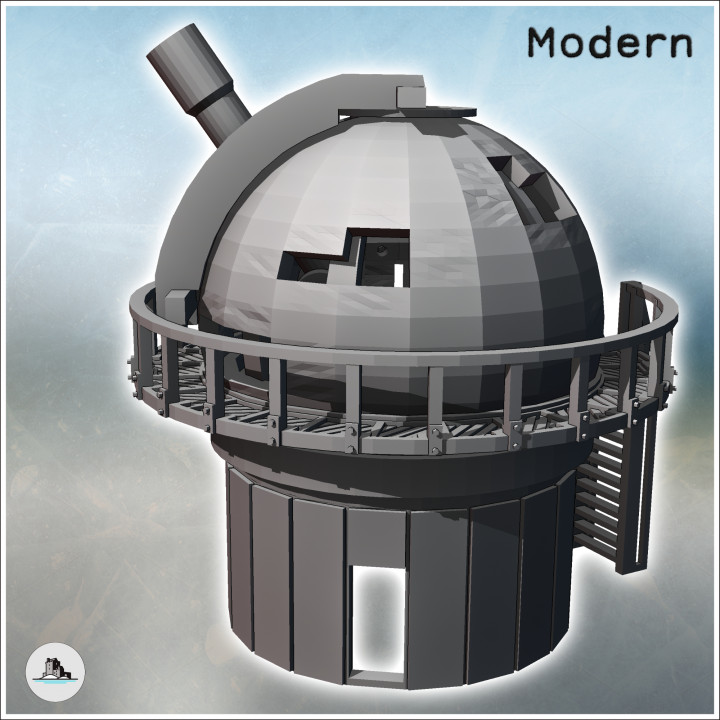 3D Printable Damaged modern observatory with large telescope and ...