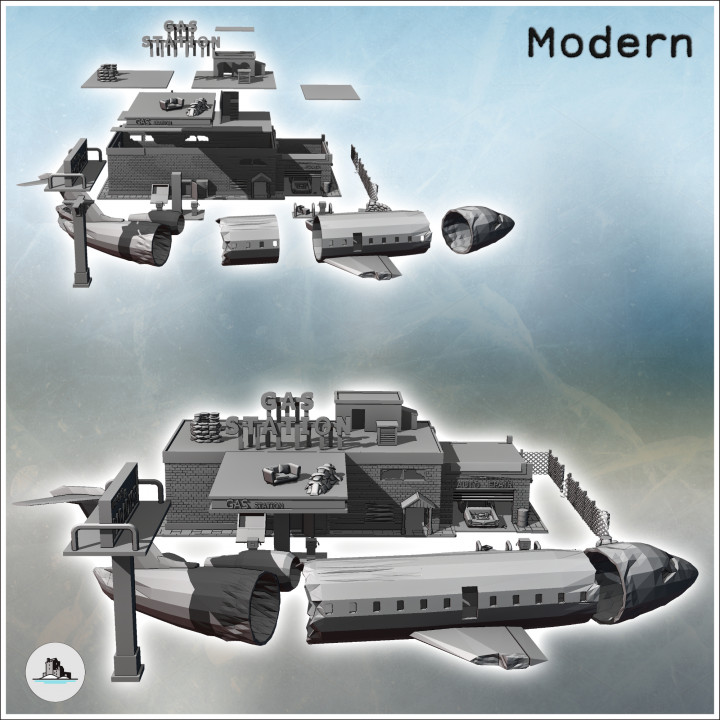 3D Printable Set of fortified post-apocalyptic gas station with ...