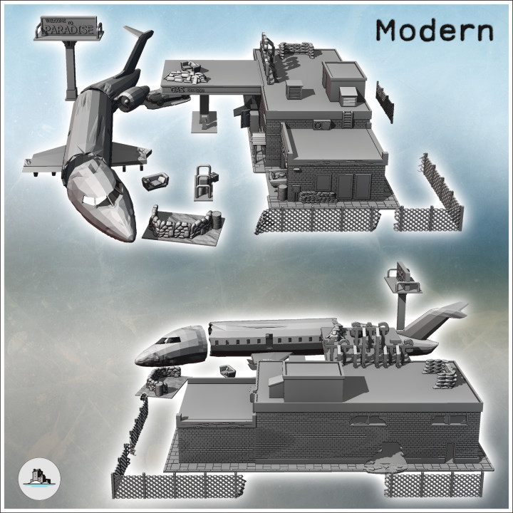 3D Printable Set of fortified post-apocalyptic gas station with ...