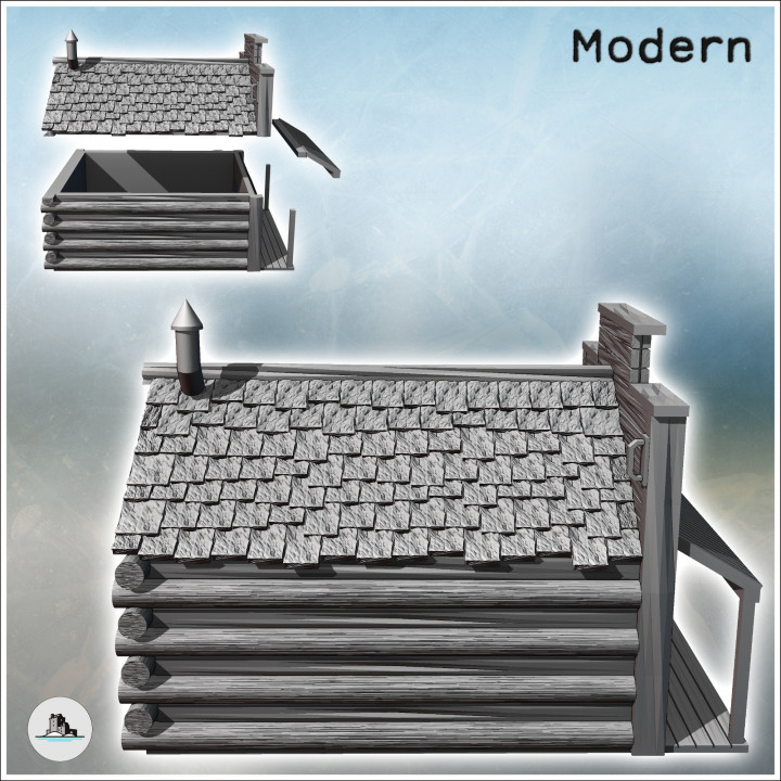 3D Printable Western general store with log and wood walls and covered ...