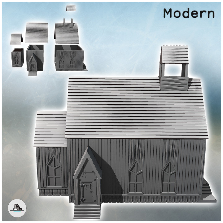 3D Printable Post-apocalyptic western chapel with bell tower and ...
