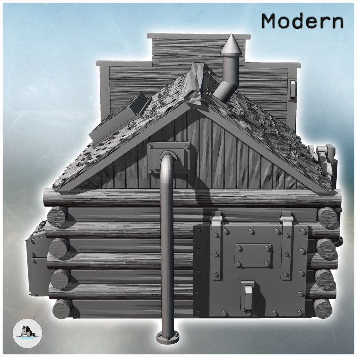 3D Printable Western general store with log and wood walls and covered ...