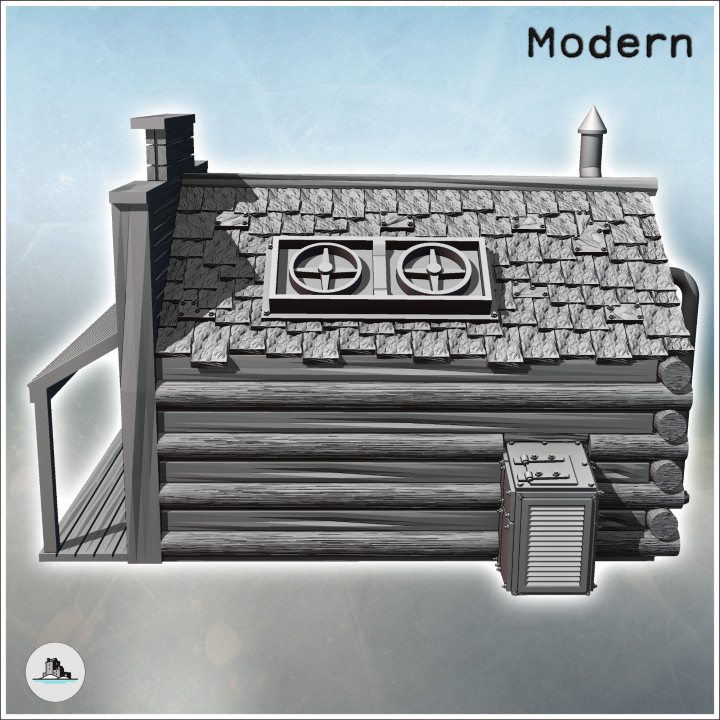 3D Printable Western general store with log and wood walls and covered ...