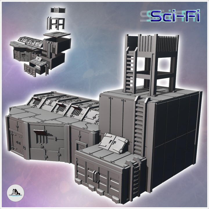 3D Printable Futuristic fortified base with steel walls and observation ...