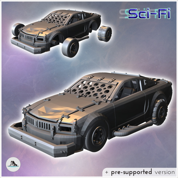 3D Printable Post-apocalyptic Mustang car with improvised armor and ...
