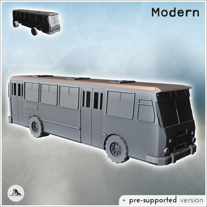 3D Printable Modern city bus with four wheels and double side doors (4 ...