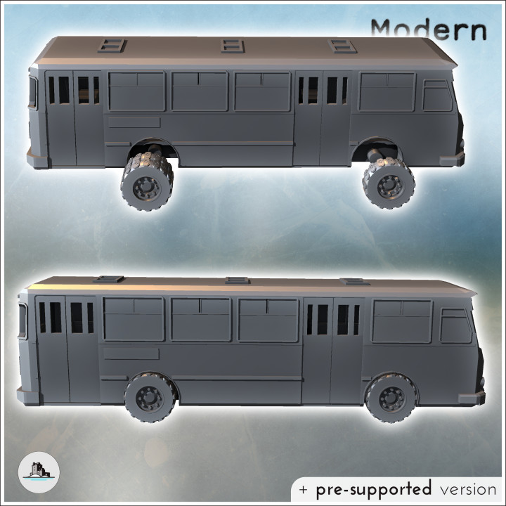 3D Printable Modern city bus with four wheels and double side doors (4 ...