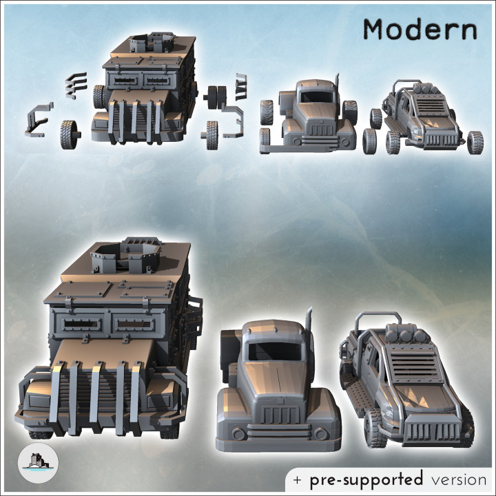 3D Printable Set of three post-apocalyptic vehicles with improvised ...