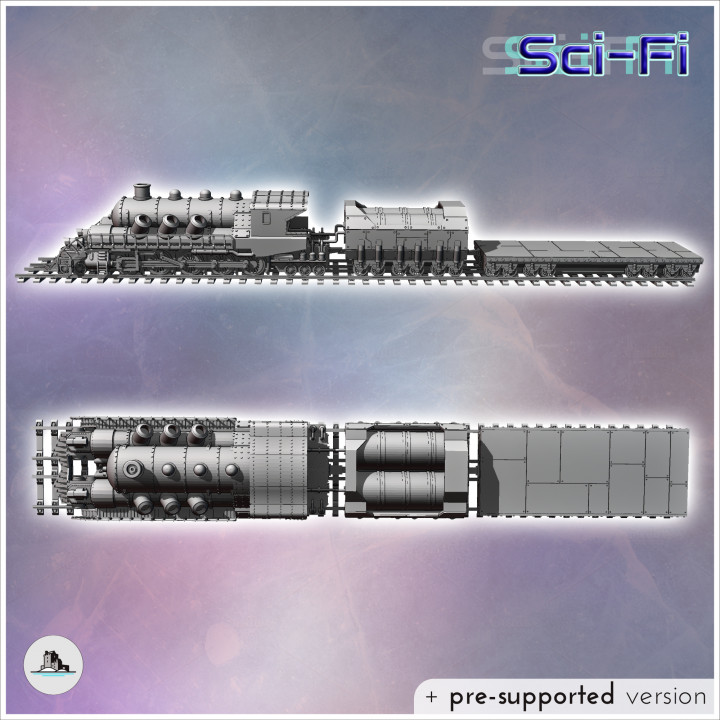 3D Printable Steampunk train on double tracks with steam locomotive and ...