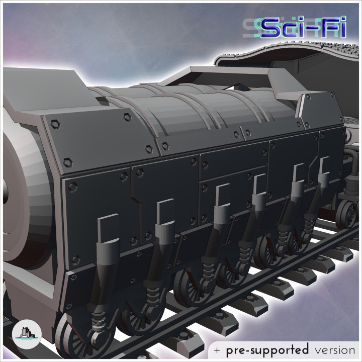 3D Printable Steampunk train on double tracks with steam locomotive and ...