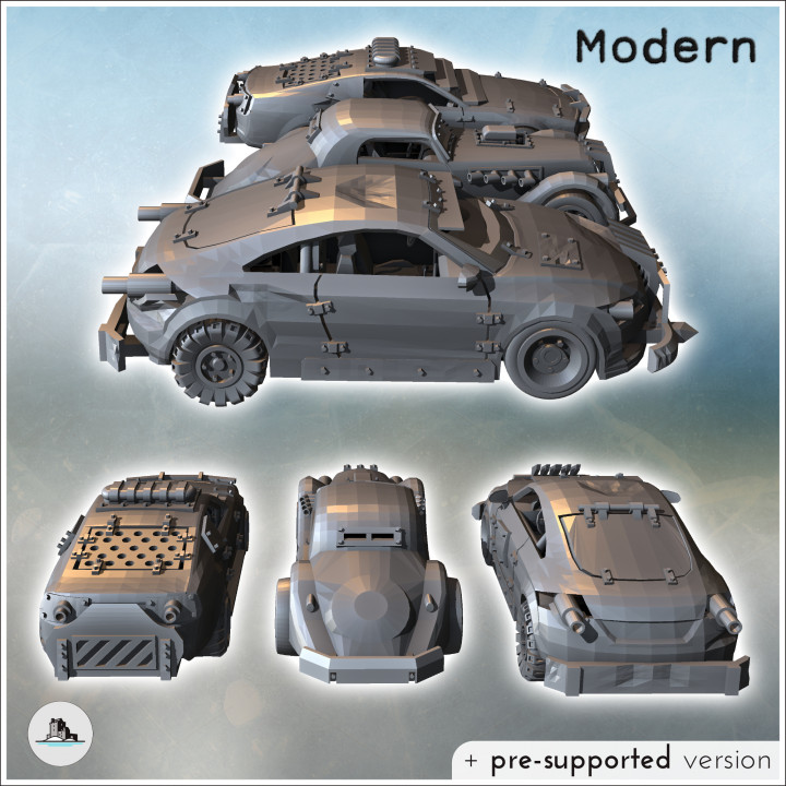 3D Printable Set of three post-apocalyptic cars with bumper and ...