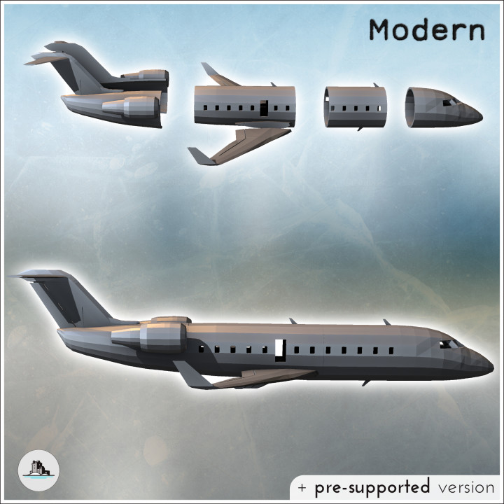 3D Printable Private jet with twin engines on tail with winglets and ...