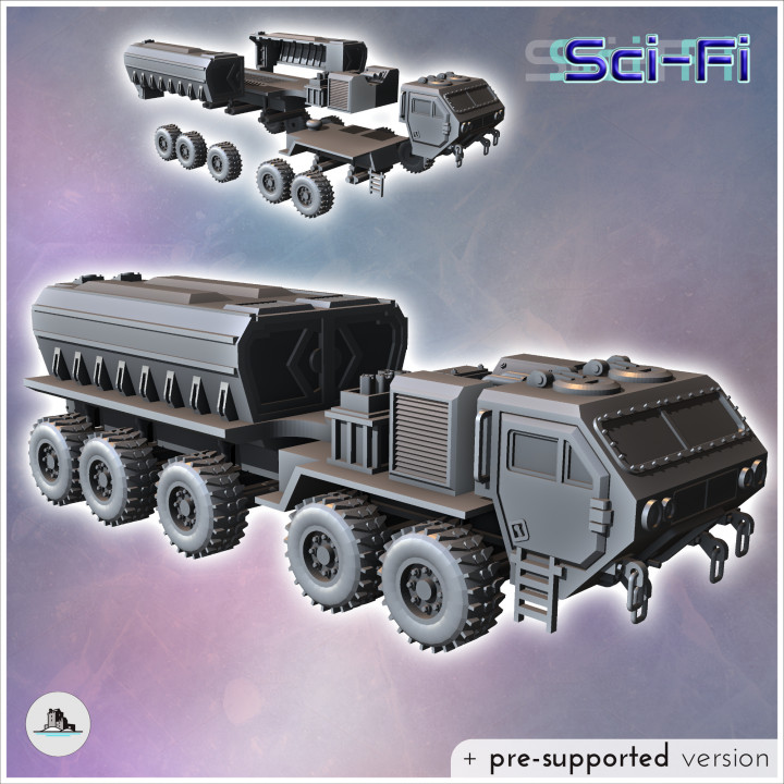 3D Printable Futuristic ten-wheeled all-terrain truck with cabin and ...