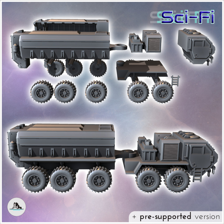 3D Printable Futuristic ten-wheeled all-terrain truck with cabin and ...