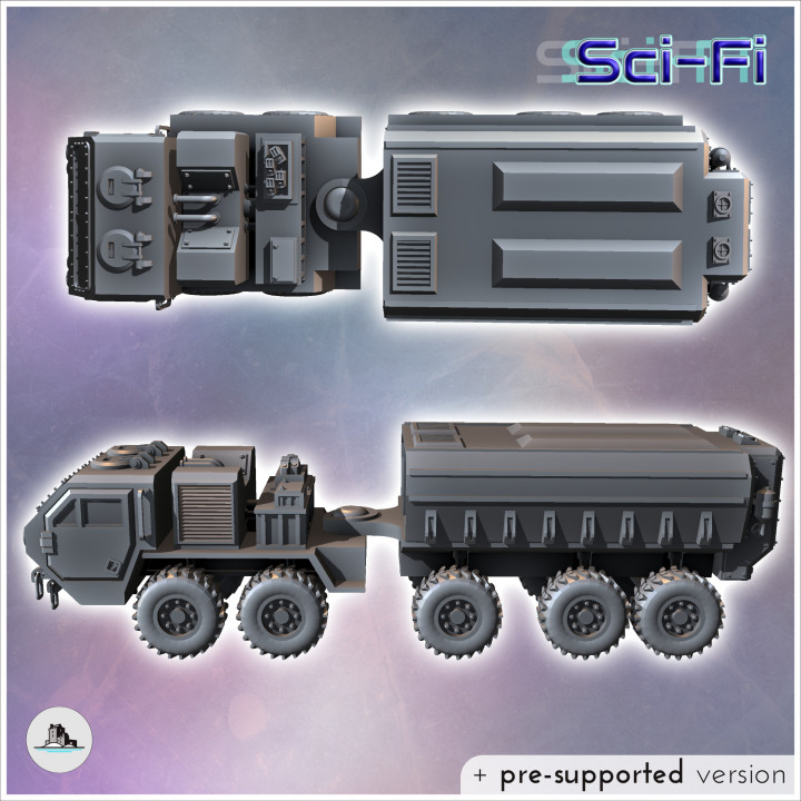 3D Printable Futuristic ten-wheeled all-terrain truck with cabin and ...