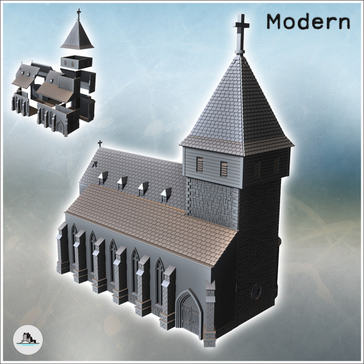 3D Printable Church of Bastogne (Normandy, France) - Modern WW2 WW1 ...