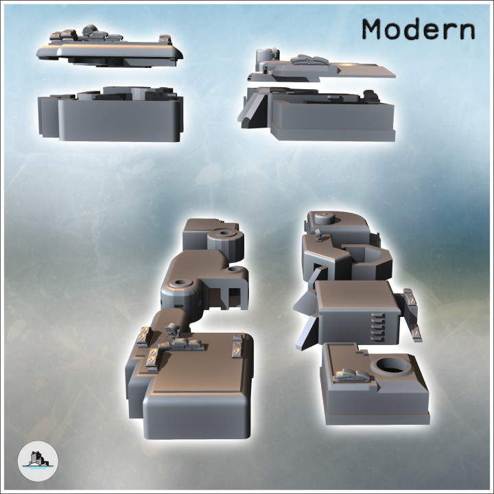 3D Printable Set of seven military bunkers with different ...