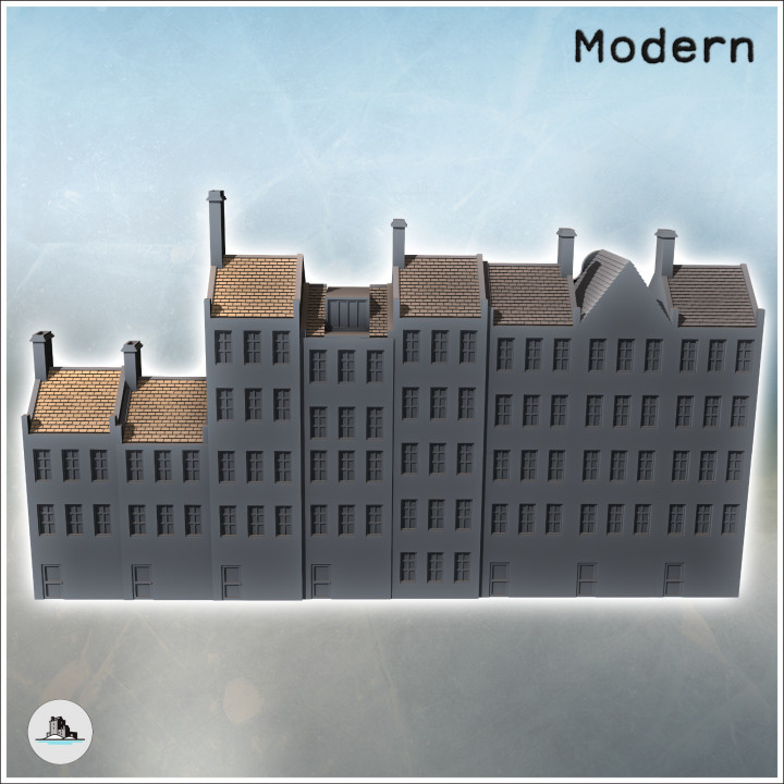 3D Printable Set of seven European buildings with fireplace and floors ...