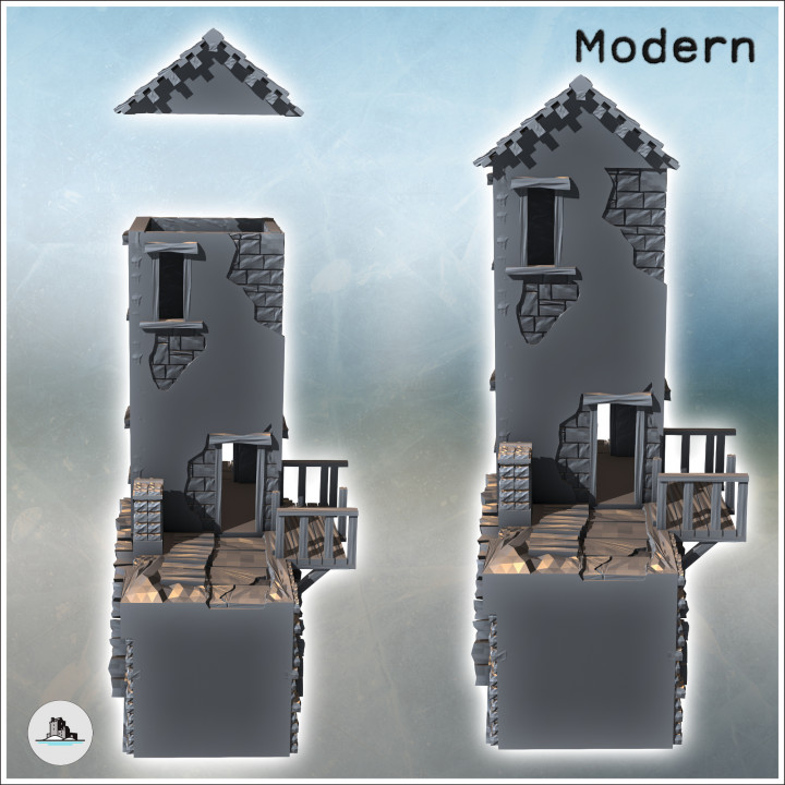 3D Printable Stone bridge house damaged (12) - Modern WW2 WW1 World War ...