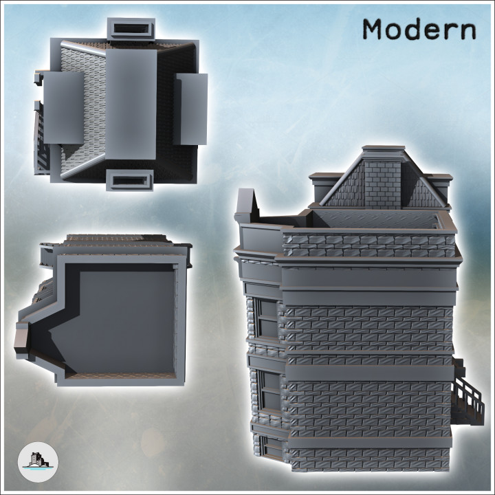 3D Printable Set of two European houses with upper floor and access ...