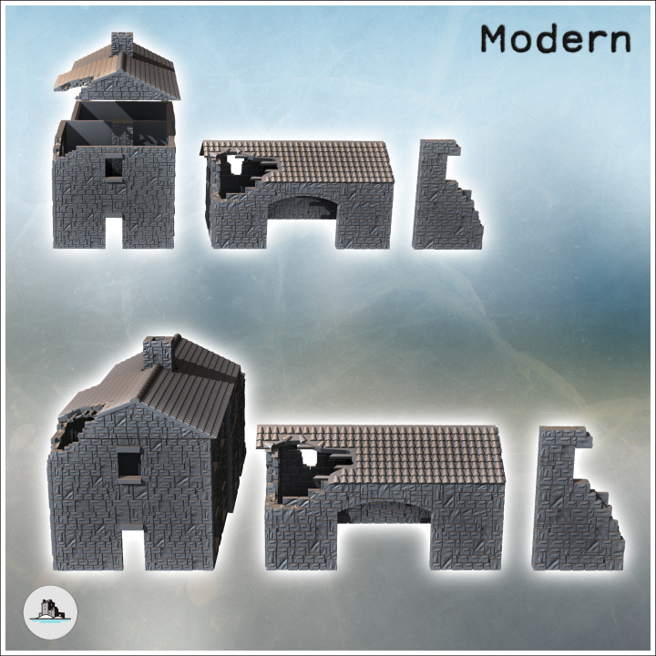 3D Printable Set of Stone Farm Buildings with Tile Roof (20) - Modern ...