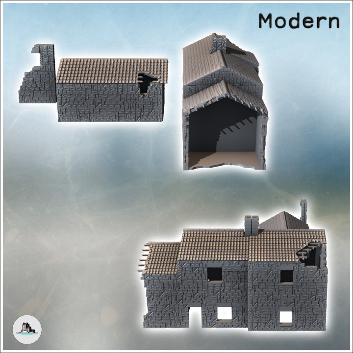 3D Printable Set of Stone Farm Buildings with Tile Roof (20) - Modern ...