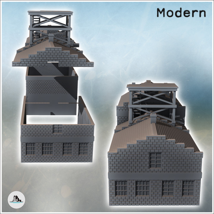 3D Printable Large two-storey building with wooden roof structure (21 ...