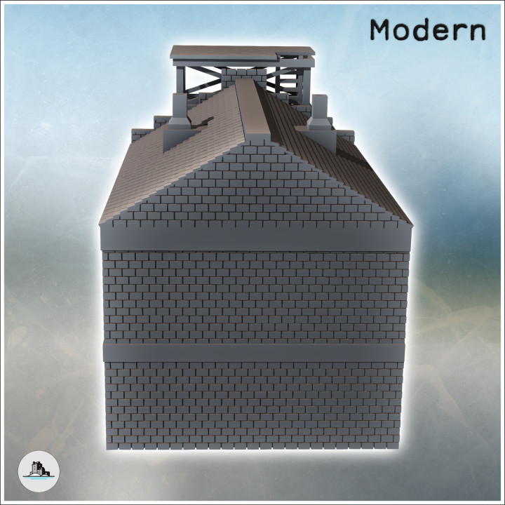 3D Printable Large two-storey building with wooden roof structure (21 ...