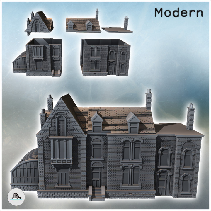3D Printable Set of Three Stone Buildings with Chimneys (24) - Modern ...