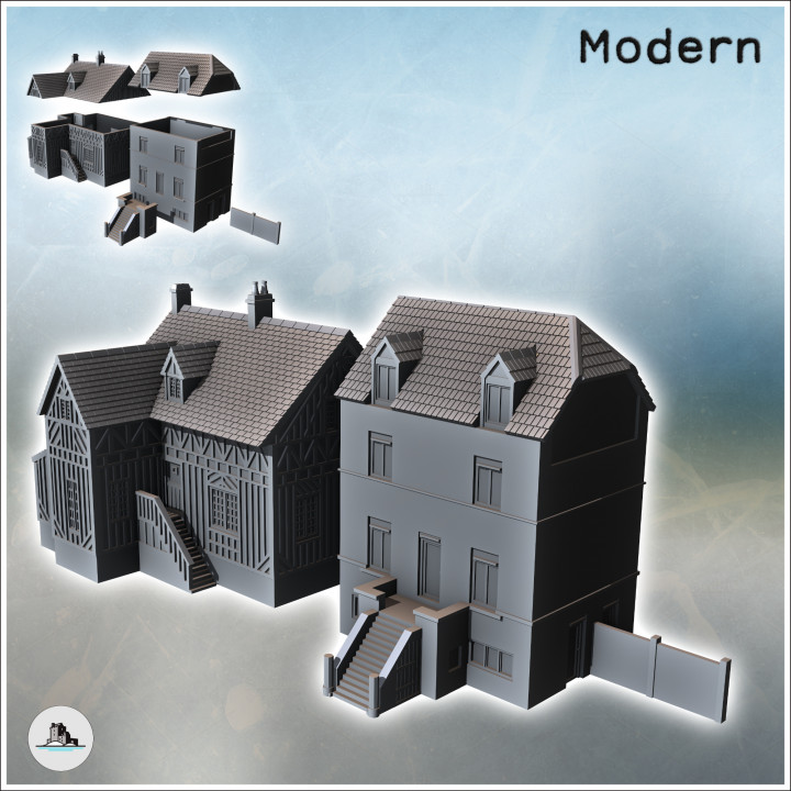 3D Printable Set of two houses from Sword Beach (Ouistreham, Normandy ...